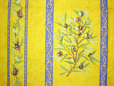 Provence print fabric tea towel (olives. blue x yellow) : :French cloth ...