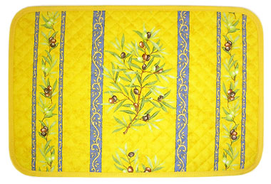 Provence quilted Placemat, coated (olives 2005. yellow / blue ...
